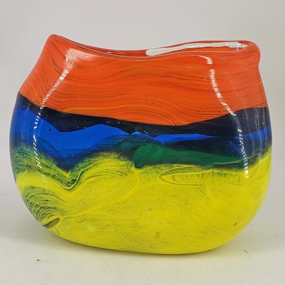Artisan | Accents | Hand Blown Art Glass Small Colorful Free Form Vase ...